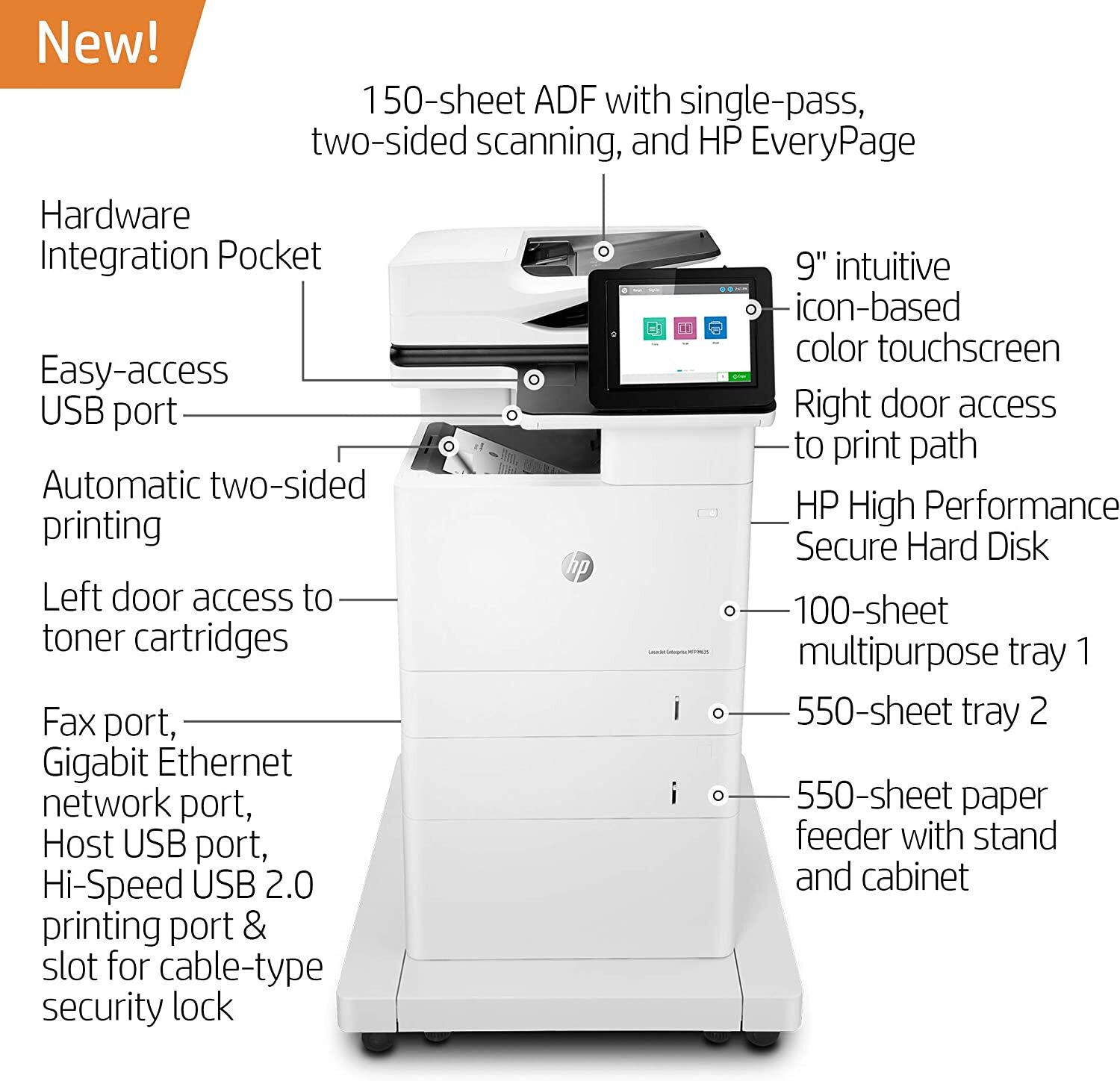 HP LaserJet Enterprise MFP M635fht Mono Multifunction Printer | DeviceDeal