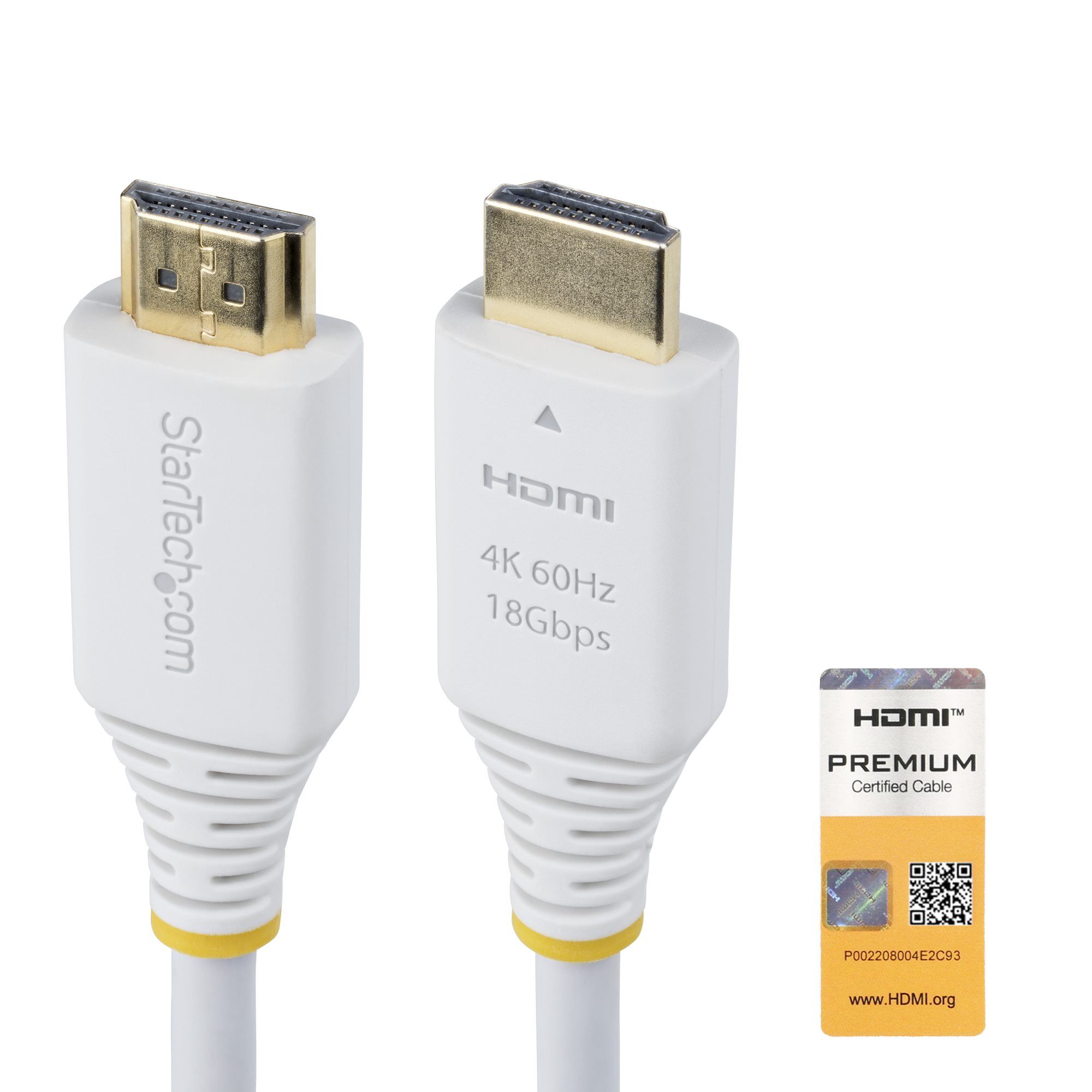 STARTECH HDMI2-CABLE-4K60-6FW 6ft (1.8m) Premium Certified High Speed ...