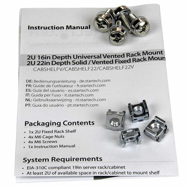 StarTech 2U 22" Vented Fixed Rack Mount Shelf CABSHELF22V