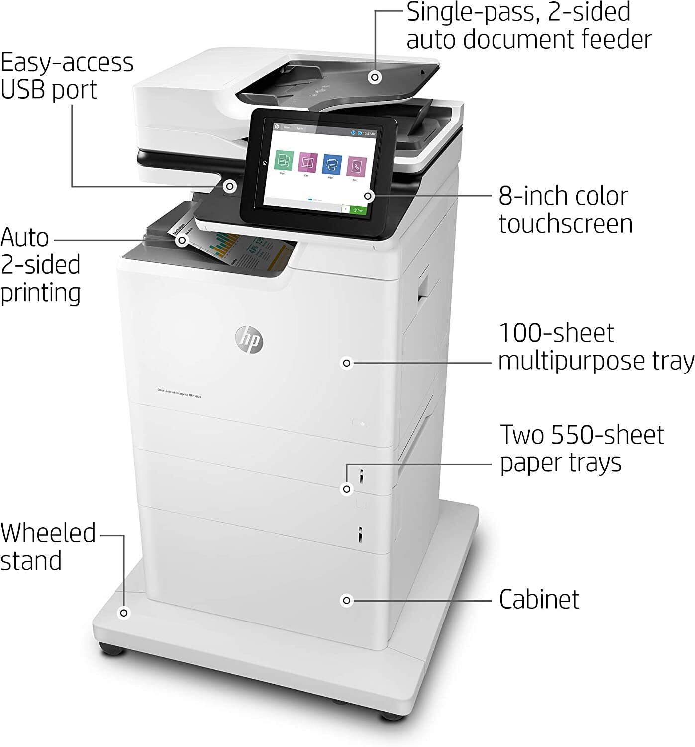 HP LaserJet ENT M681F COLOUR Multy Function Printer, A4, 47PPM, 3 TRAYS ...
