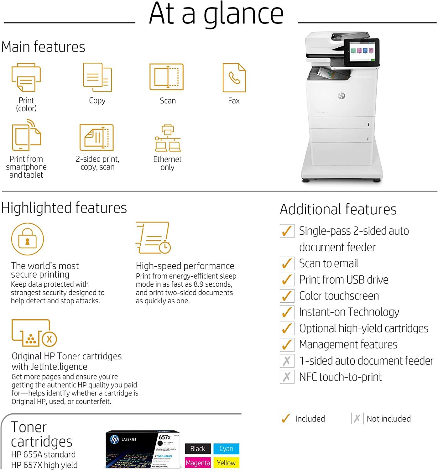 HP LaserJet ENT M681F COLOUR Multy Function Printer, A4, 47PPM, 3 TRAYS ...