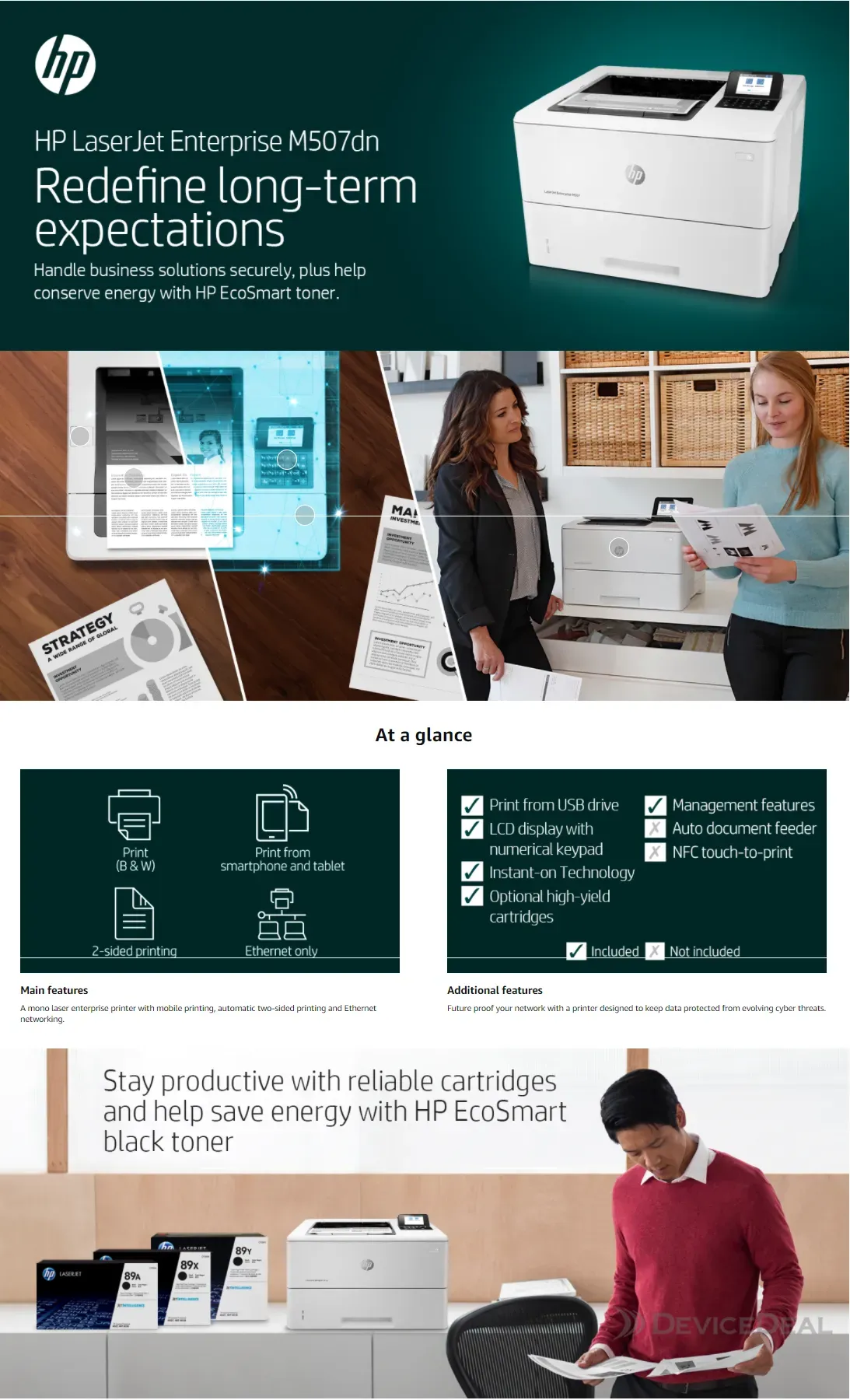 HP LaserJet Enterprise M507dn A4 Wireless Mono Laser Printer | DeviceDeal