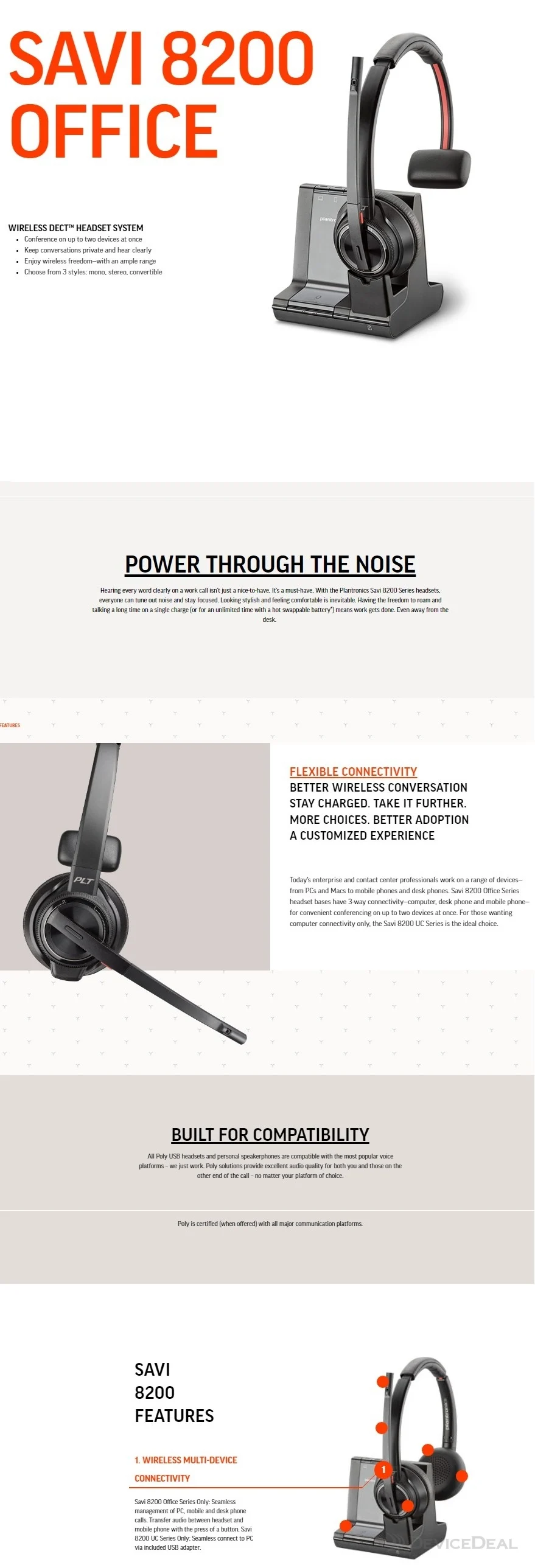 Poly Savi 8210 UC MS USB-A Mono Wireless DECT Headset System | DeviceDeal