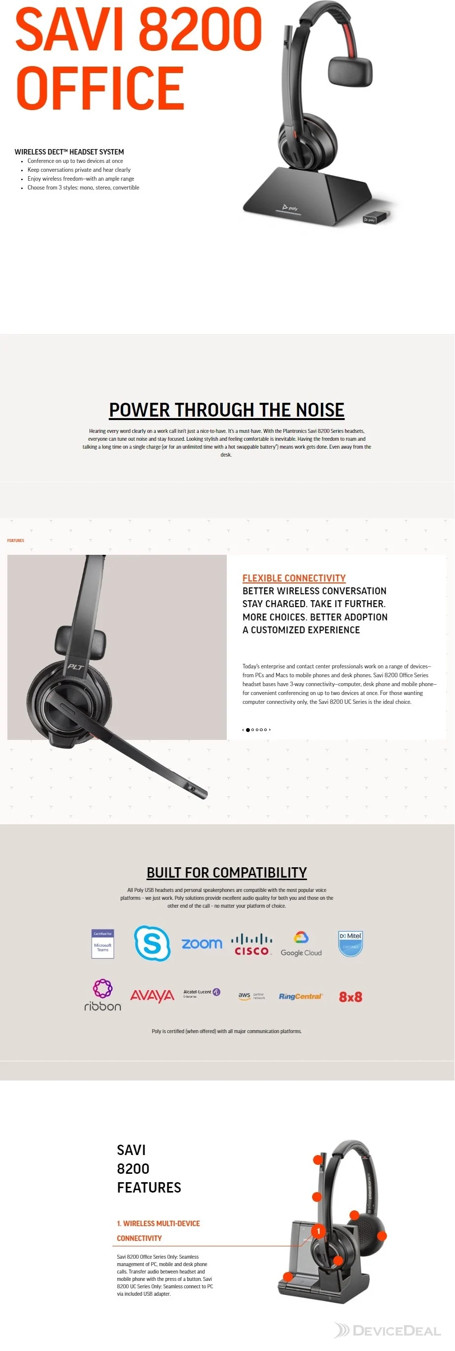 Poly Savi 8220 UC USB-A Stereo Wireless DECT Headset System | DeviceDeal