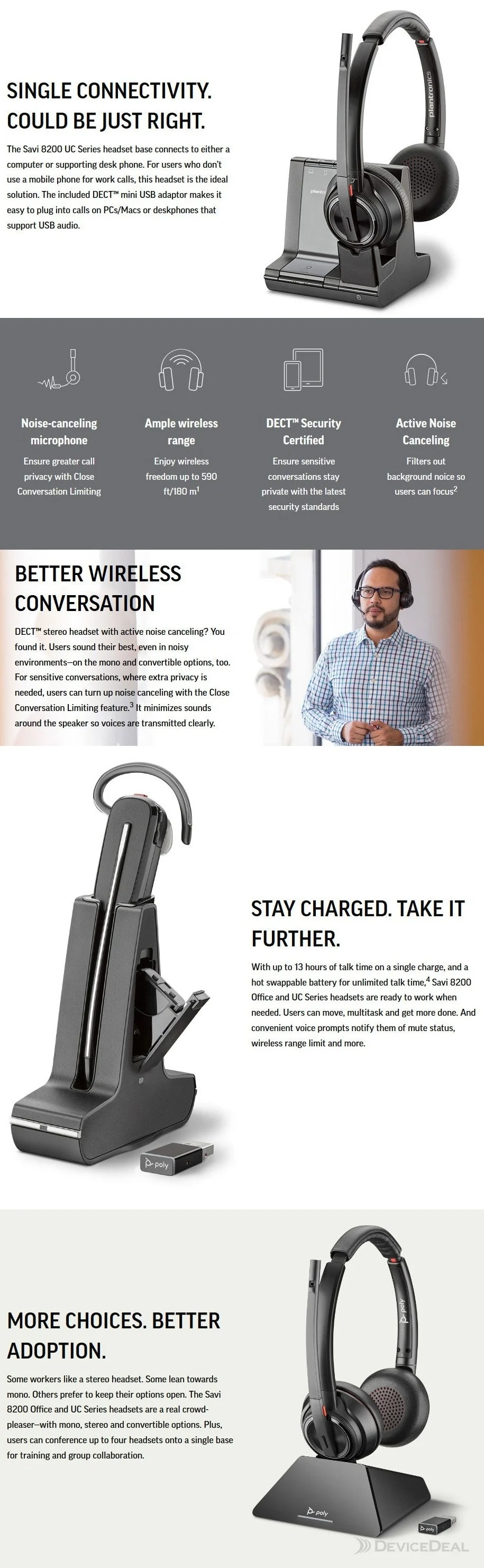 Poly Savi 8240 UC Convertible Wireless DECT Headset System | DeviceDeal