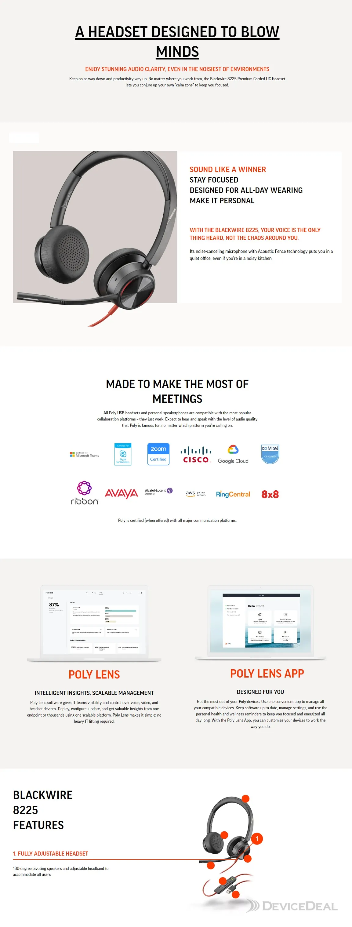 Poly Blackwire 8225, Standard, USB-A, Noise cancelling, Acoustic Fence ...