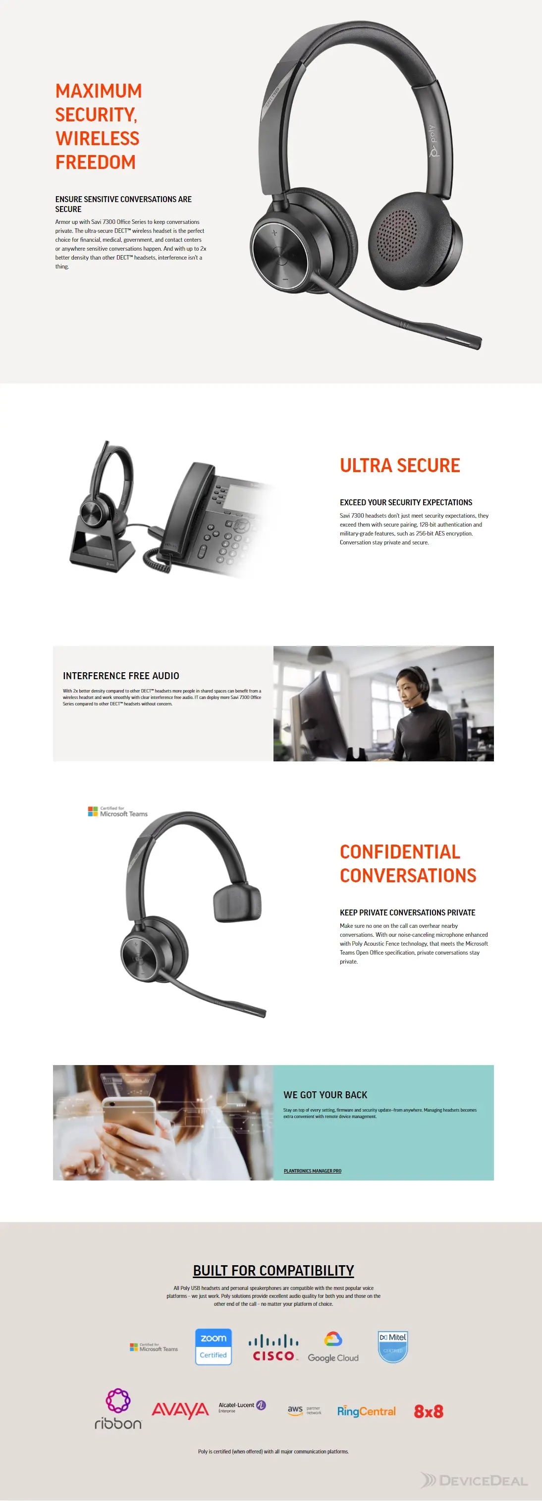 POLY SAVI 7310 DECT MONAURAL WIRELESS HEADSET 214778-08 |DeviceDeal