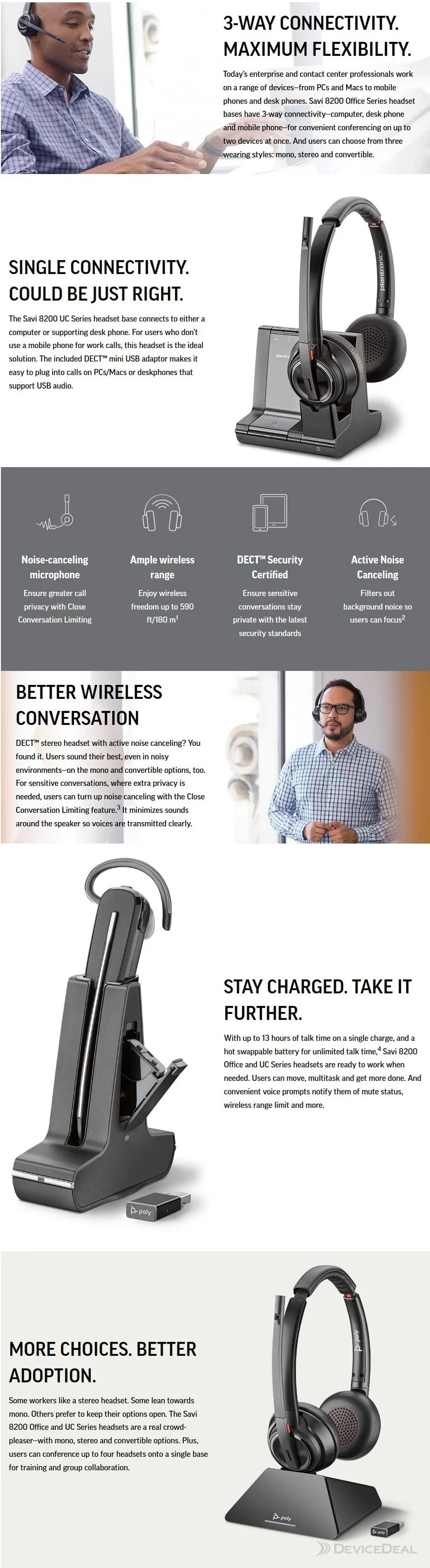 Poly Savi 8245 UC MS Convertible Wireless DECT Headset System | DeviceDeal