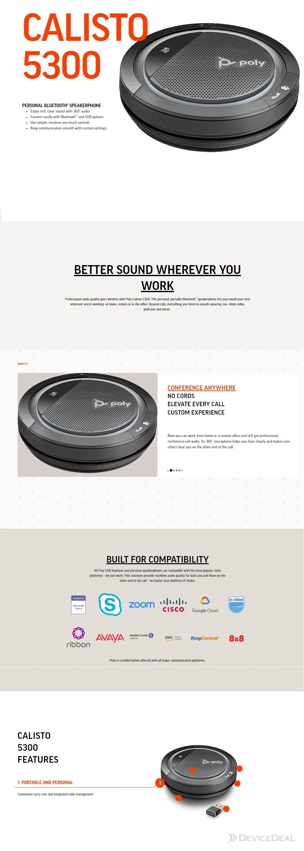 Poly Calisto 5300 USB-C Bluetooth Speakerphone - Teams (Inc USB Dongle ...