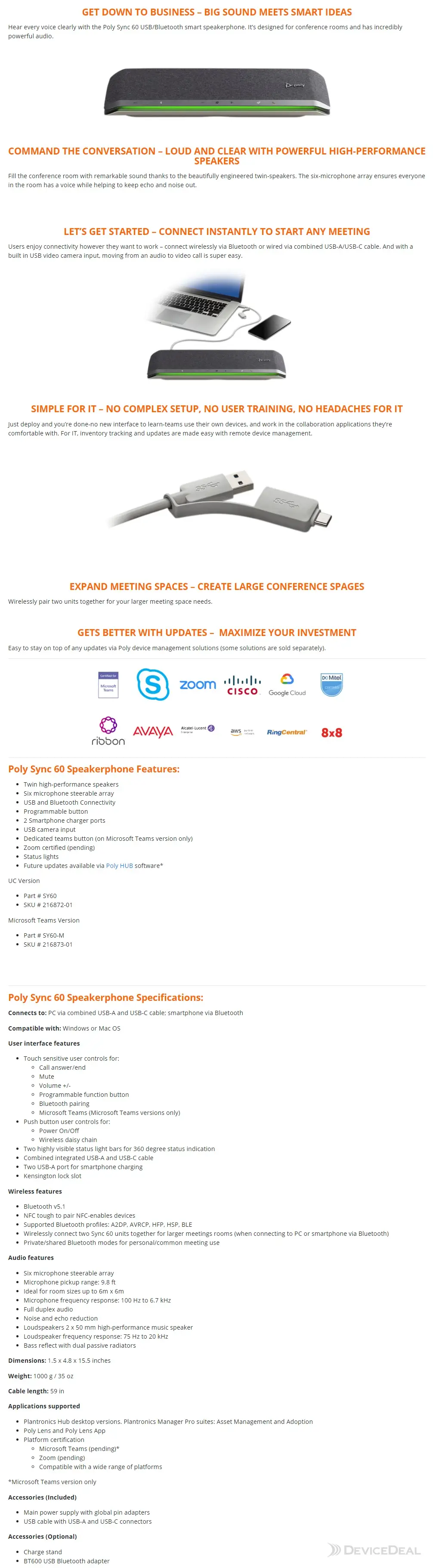 Plantronics/Poly Sync60, Standard, Smart Speakerphone for Conference ...