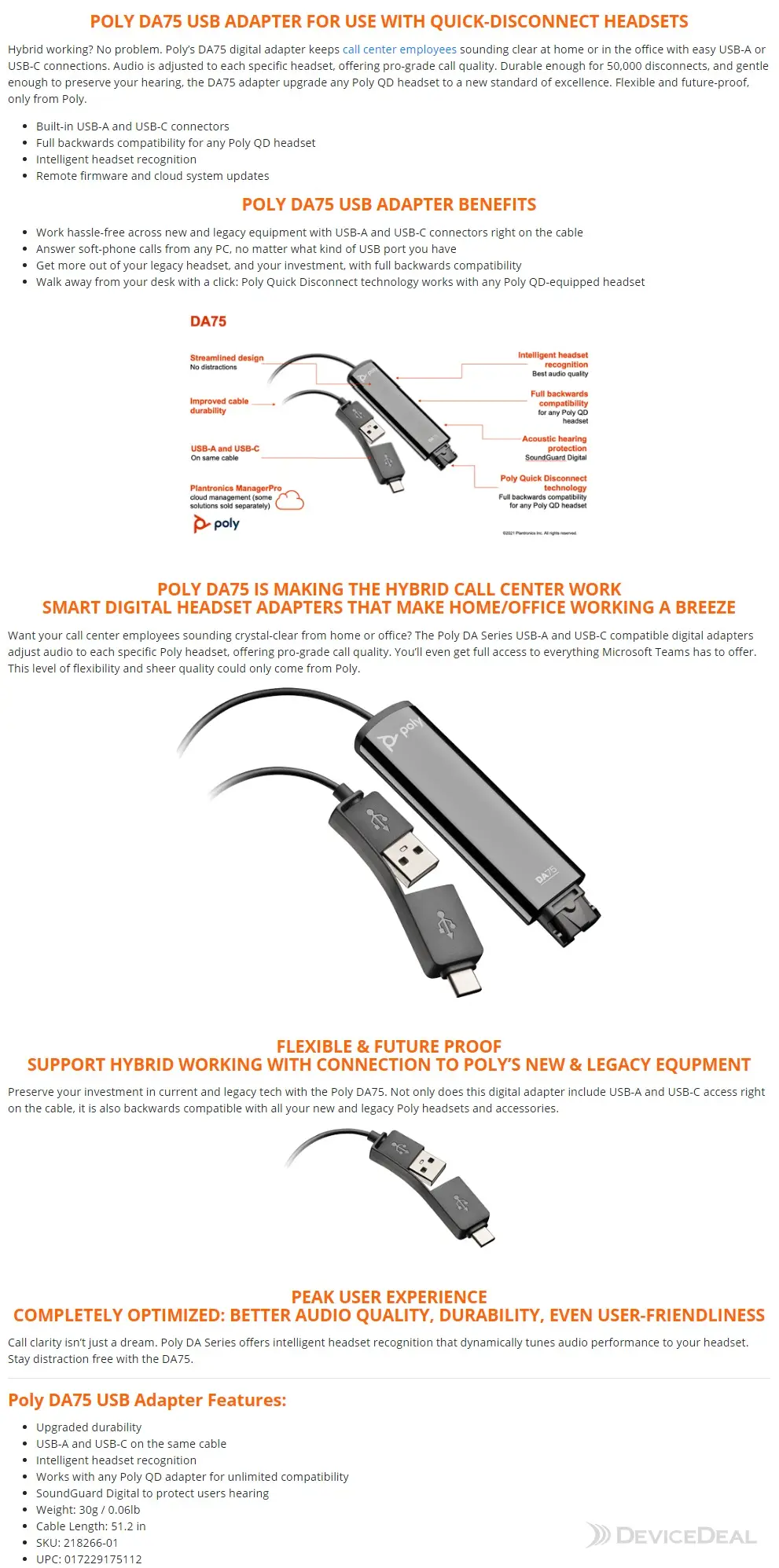 Poly DA75 Digital Adapter for USB to QD (218266-01) |DeviceDeal
