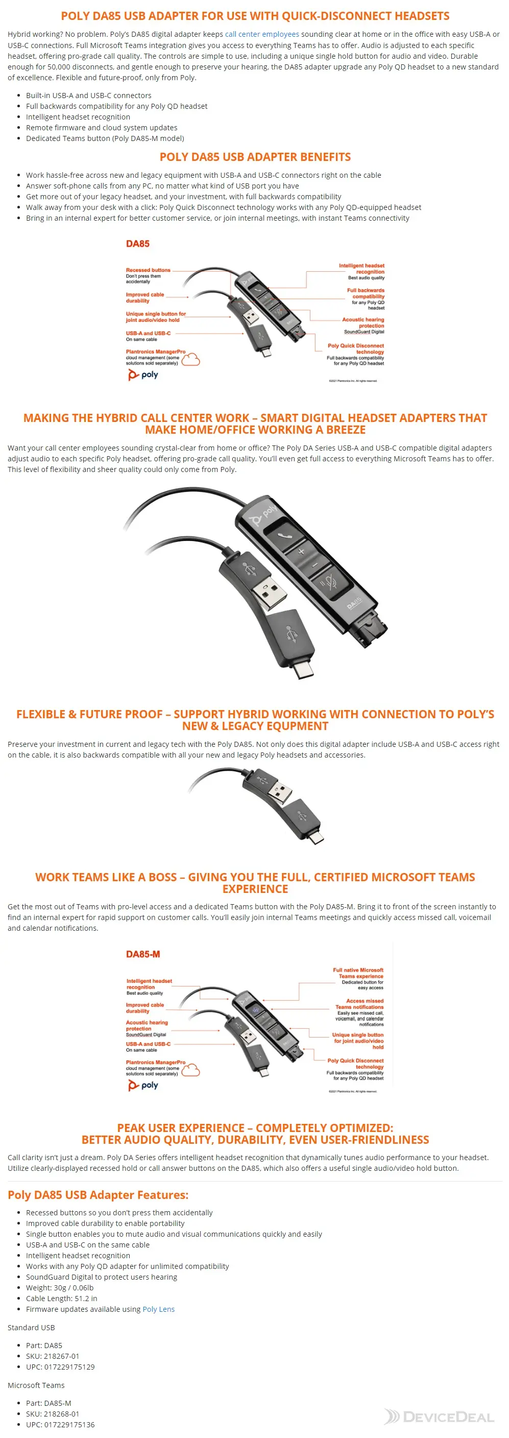 DA85-M Digital Adapter for USB to QD-Dedicated MS Teams Button (218268 ...