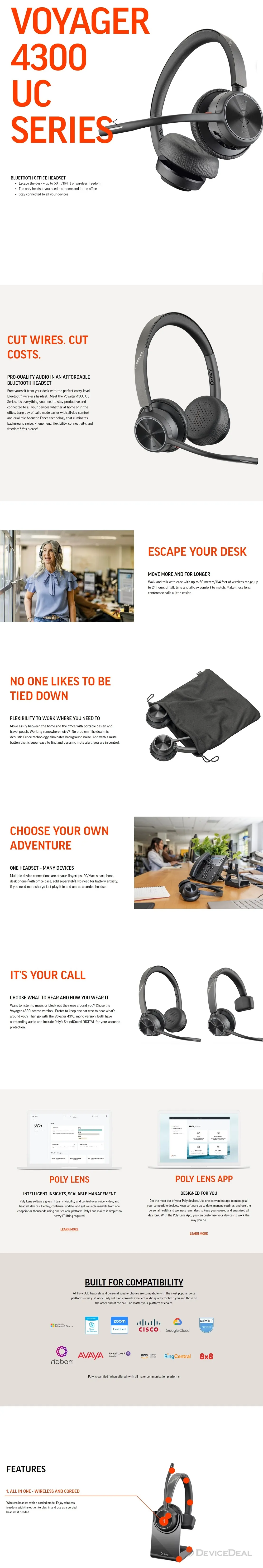 Poly Voyager 4310 UC with Charge Stand, 218474-02 usb-C,Teams certified ...