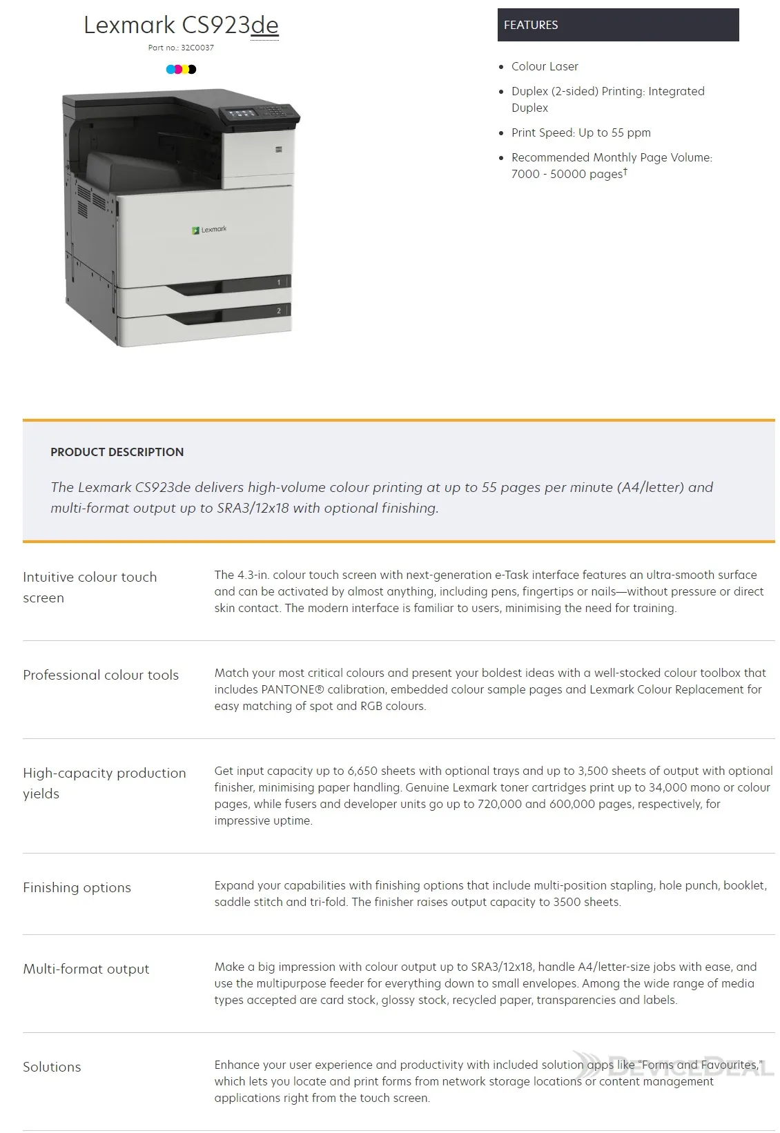 Lexmark CS923DE Colour Laser Printer - 32C0035 |DeviceDeal