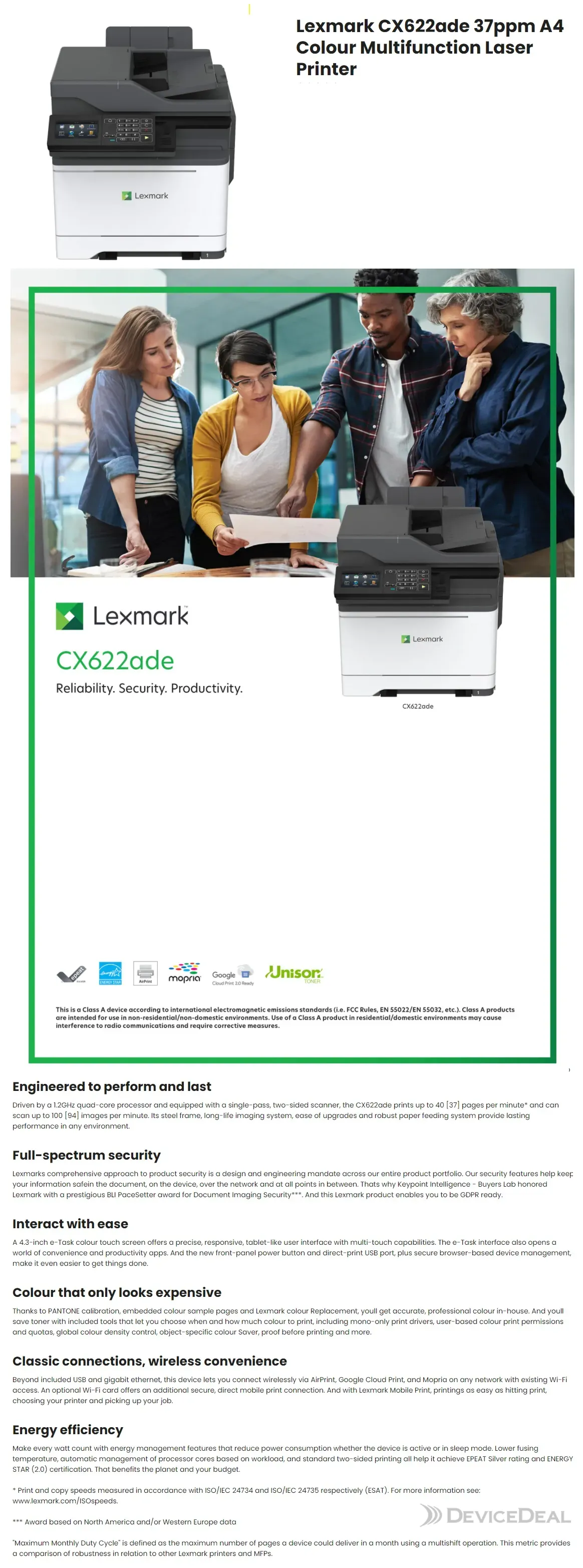 Lexmark CX622ade Colour Laser Printer A4 | DeviceDeal