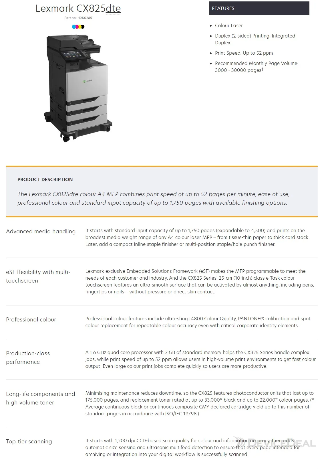 Lexmark CX825dteLaser Colour Multi Function Printer - 42K0265 |DeviceDeal