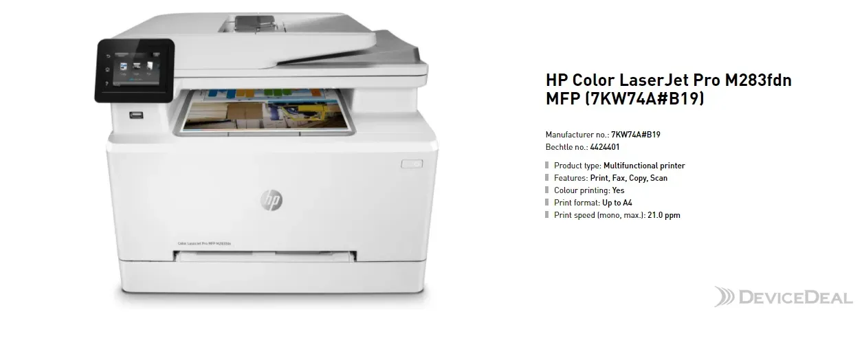HP Colour LaserJet Pro MFP M283FDN Printer | DeviceDeal