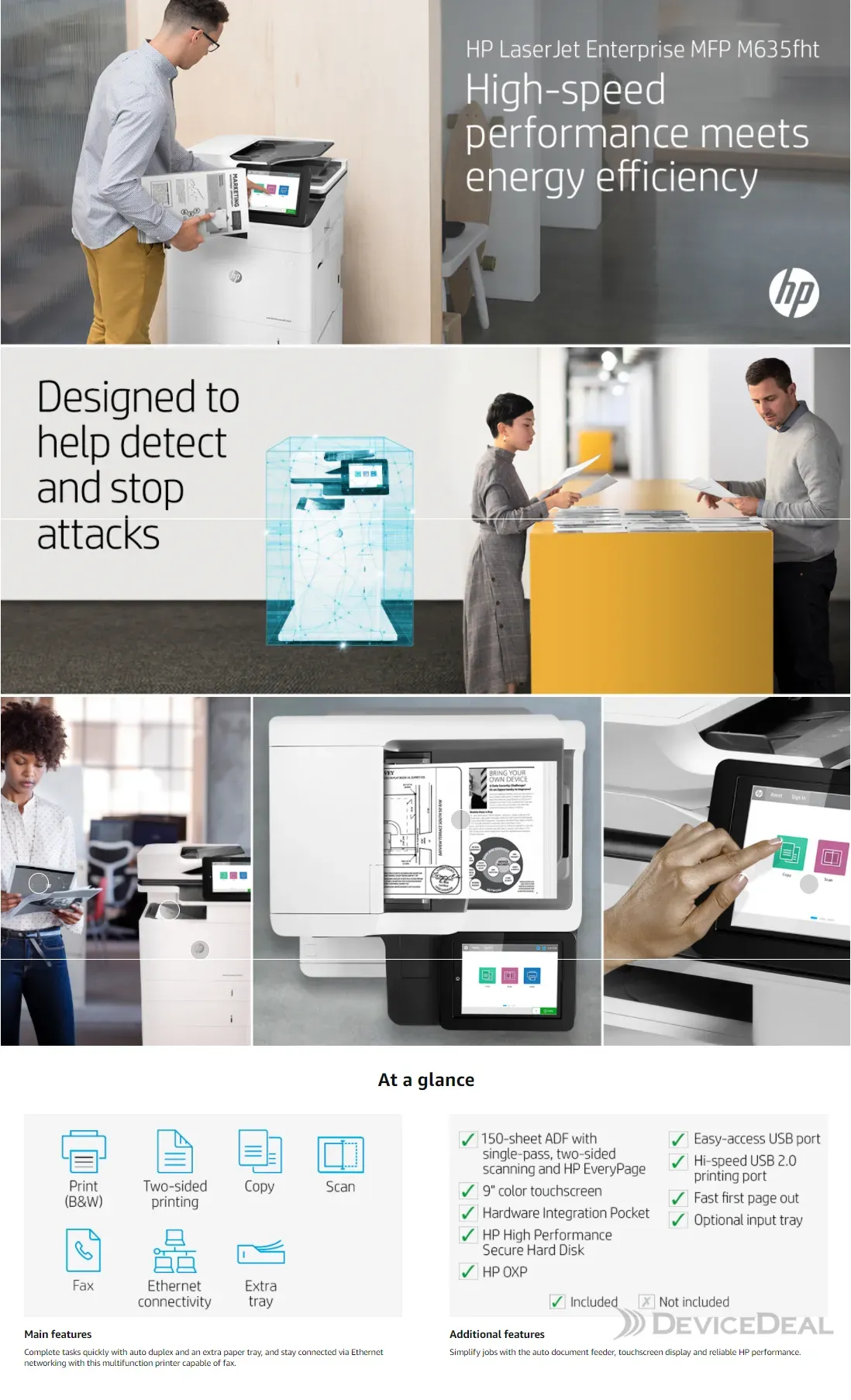 HP LaserJet Enterprise MFP M635fht Mono Multifunction Printer | DeviceDeal