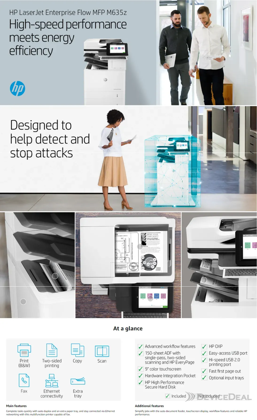HP LaserJet Enterprise Flow MFP M635z Mono Multifunction Printer ...