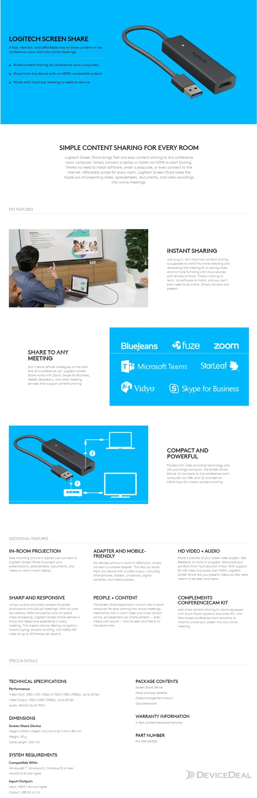 Logitech USB Type-A to HDMI Screen Share Device 939-001553