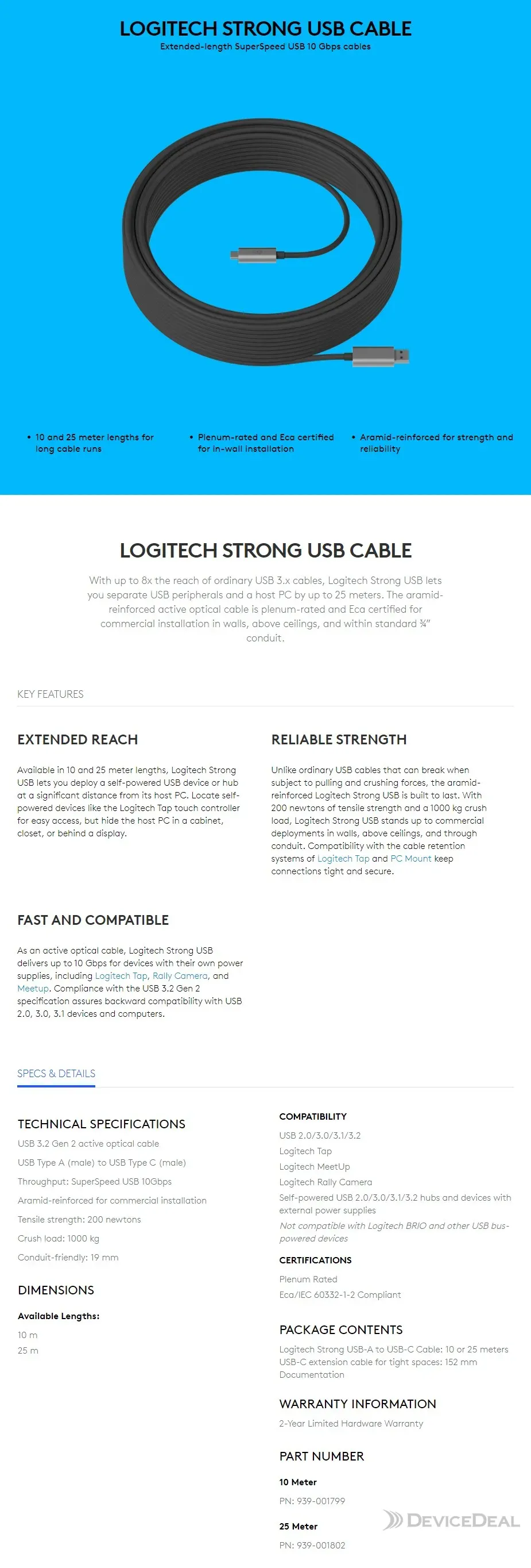 Logitech 10M USB STRONG CABLE | DeviceDeal
