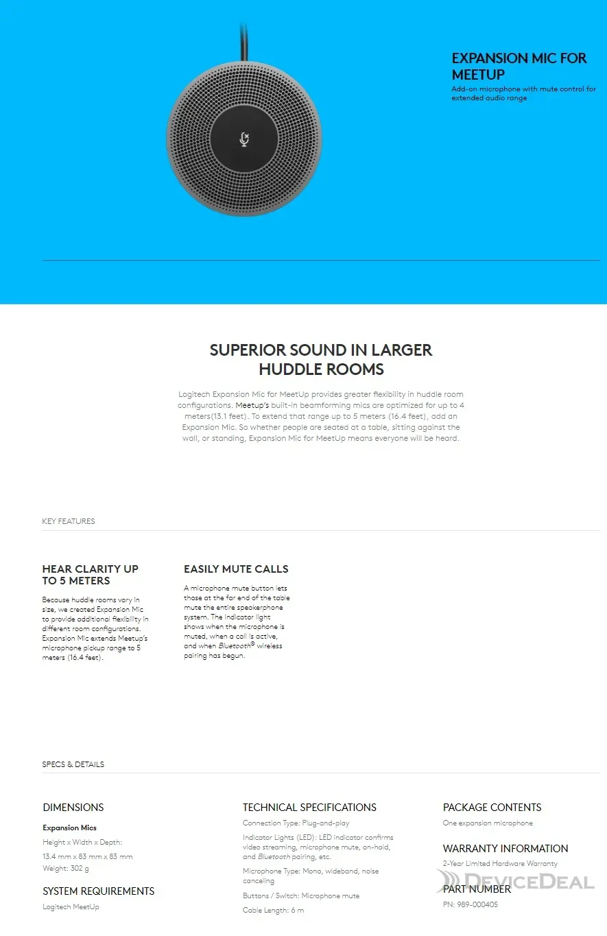 Logitech Expansion Microphone for MeetUp ConferenceCam 989-000405