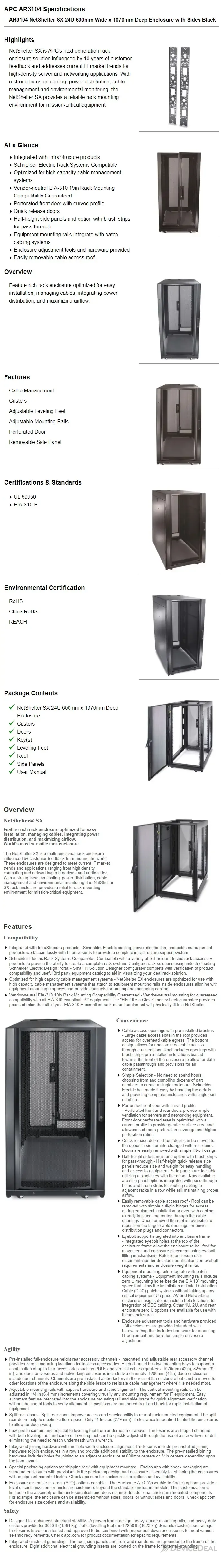 APC NetShelter SX 24U Server Rack Enclosure 600mm x 1070mm w/ Sides ...