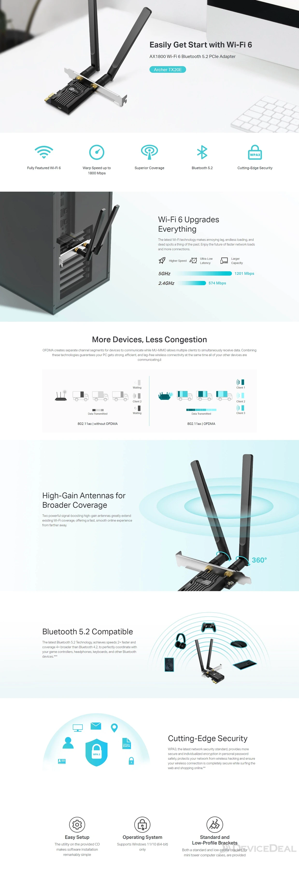 TP-Link Archer TX20E AX1800 Wi-Fi 6 Bluetooth 5.2 PCIe Adapter |DeviceDeal