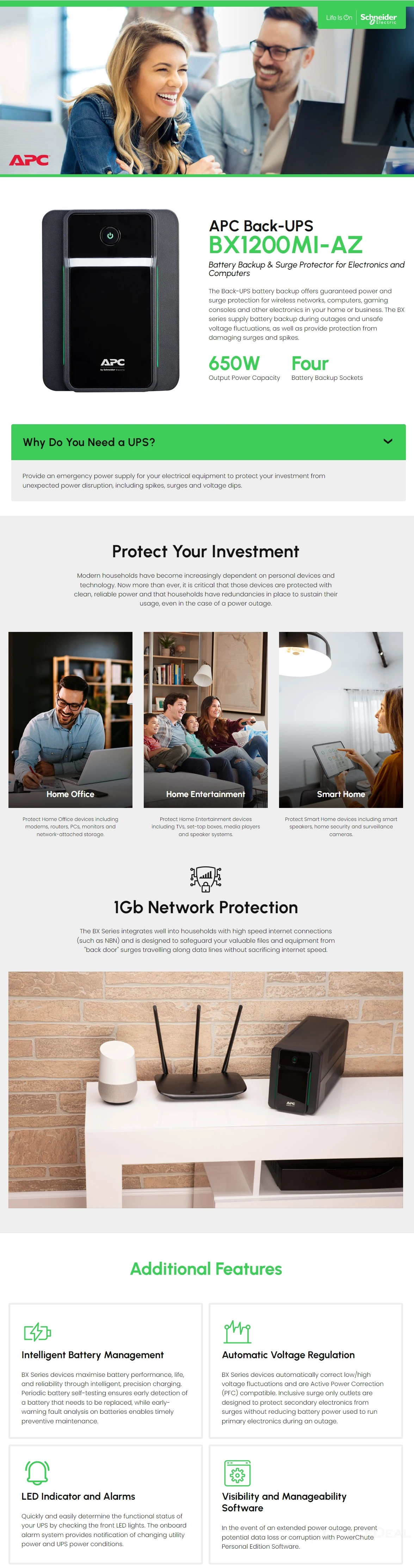 APC BX1200MI-AZ Back-UPS Line-interactive UPS - 1.20 kVA/650 W |DeviceDeal