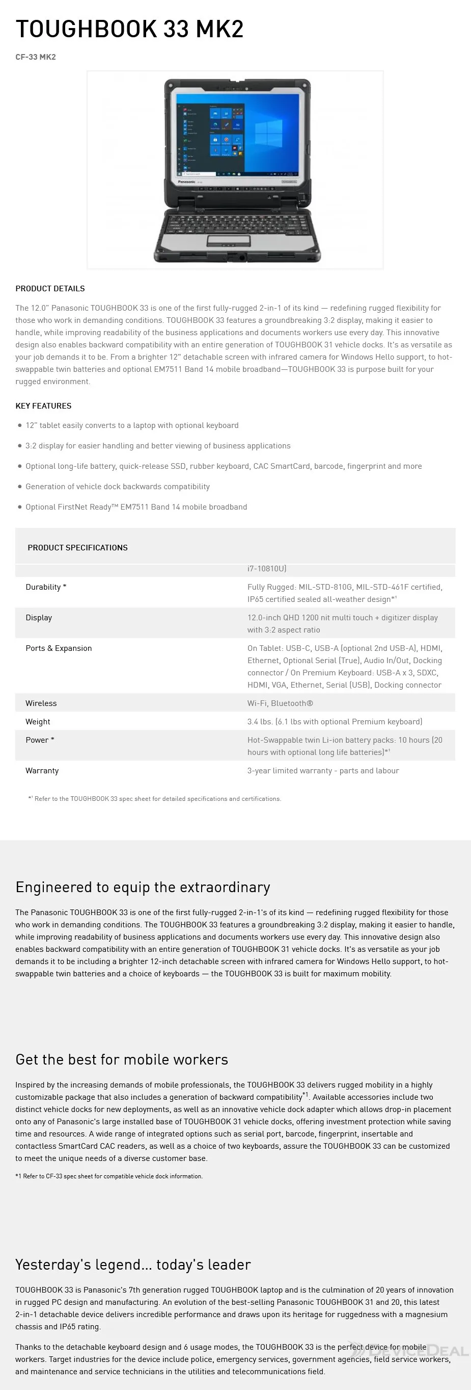 Panasonic Toughbook CF-33 12" Detachable Mk2 |DeviceDeal