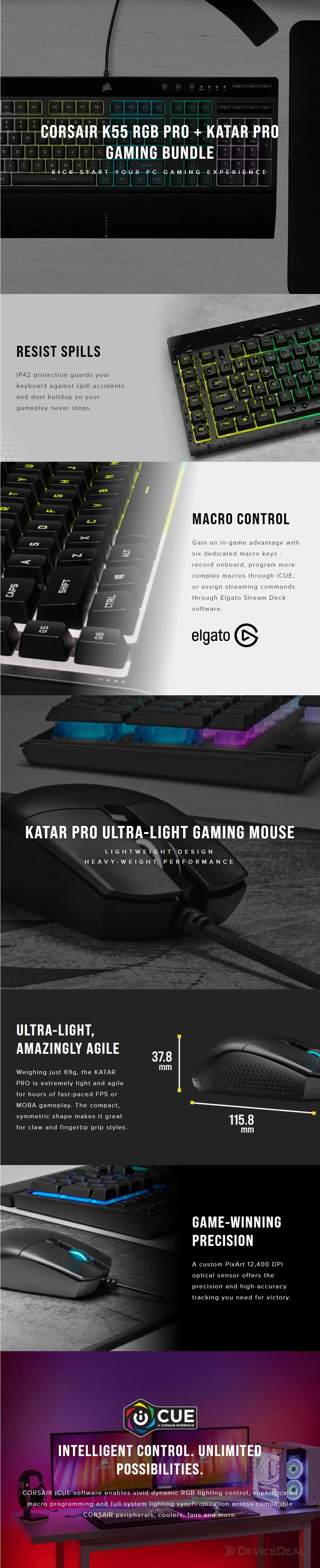 Corsair K55 RGB PRO + KATAR PRO Gaming Keyboard & Mouse Combo |DeviceDeal