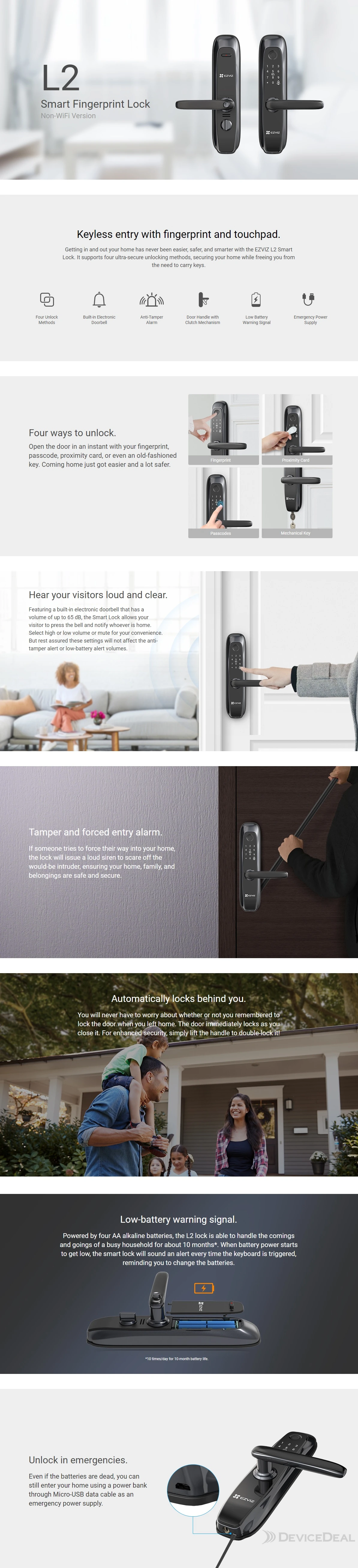 EZVIZ L2S Smart Fingerprint Lock with Built in Electronic Doorbell |DeviceDeal