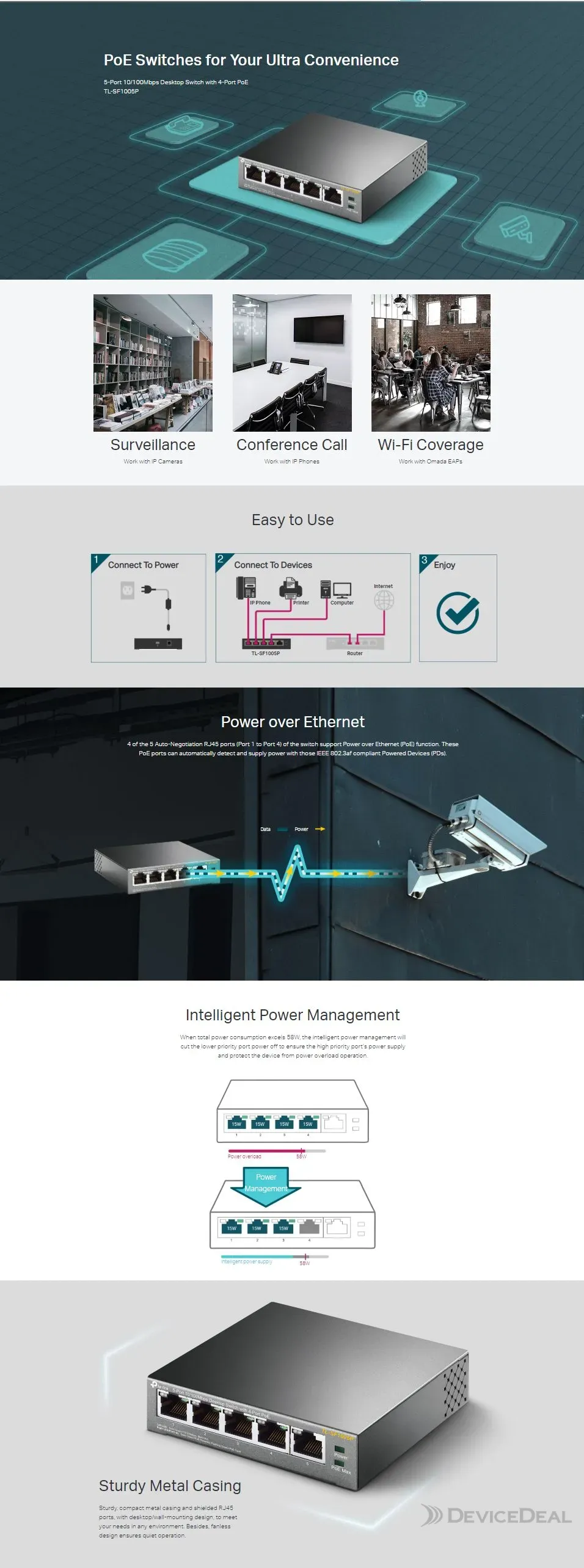 TP-Link TL-SF1005P 5-Port 10/100Mbps Desktop Switch with 4-Port PoE