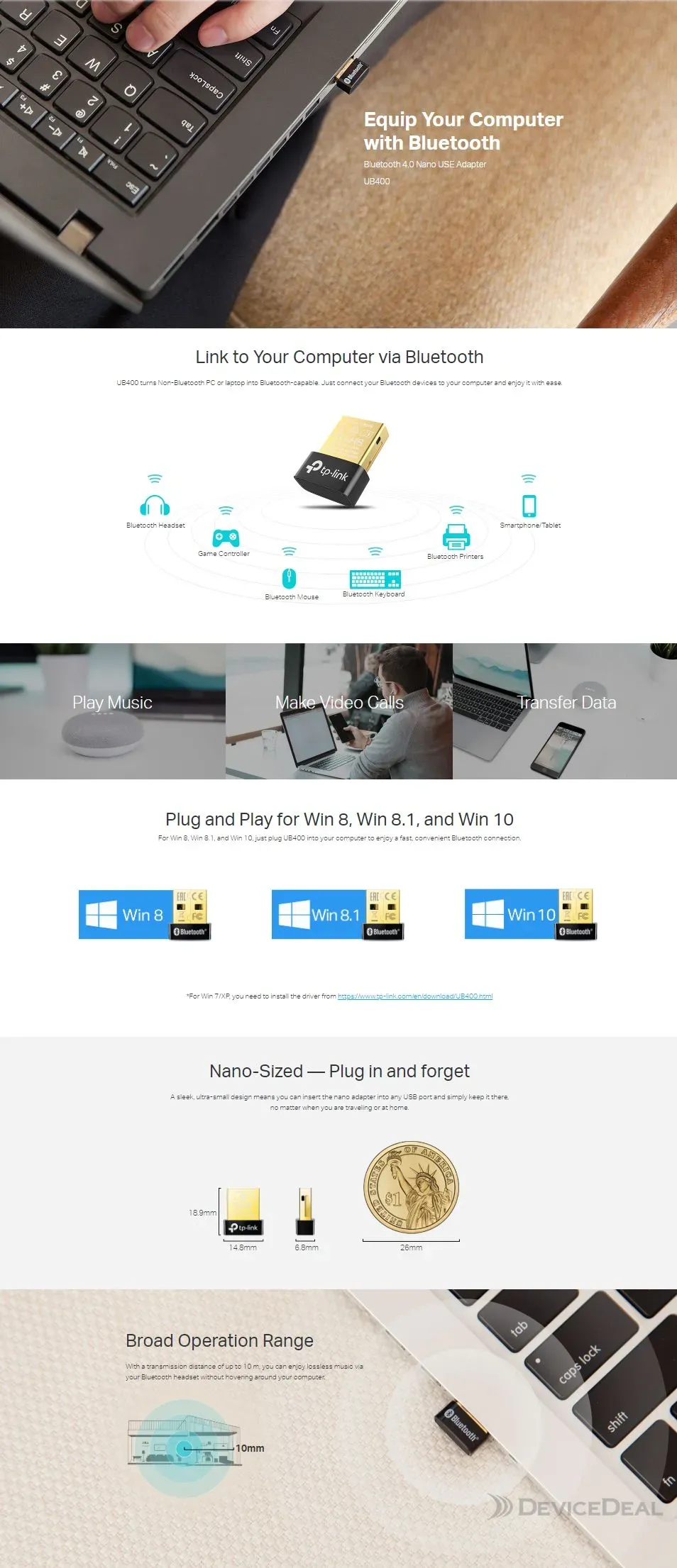 TP-Link UB400 Bluetooth 4.0 Nano USB Adapter UB400