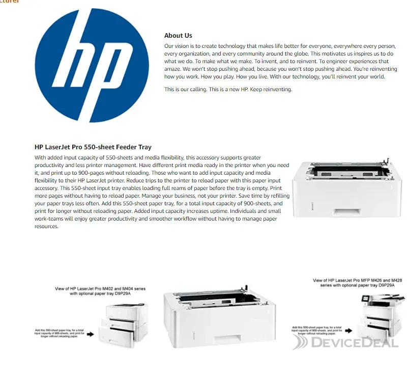 HP LASERJET PRO SHEET FEEDER 500 PAGES D9P29A |DeviceDeal