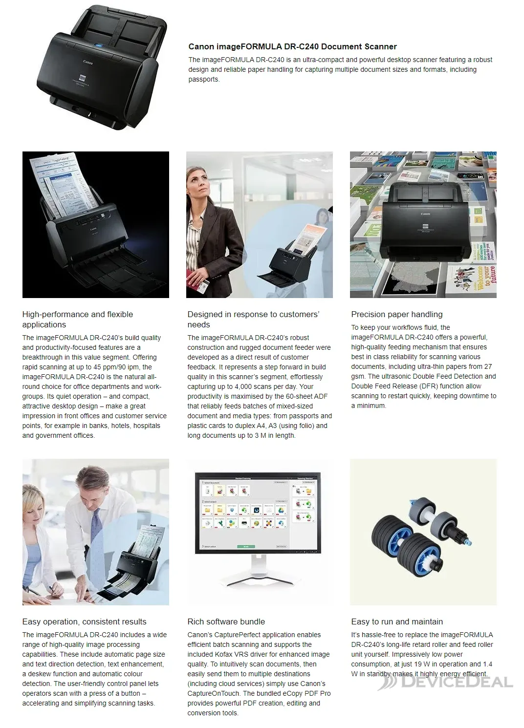 Canon DRC240, DUPLEX, 60SHT FEEDER 45PPM DOCUMENT SCANNER DR-C240