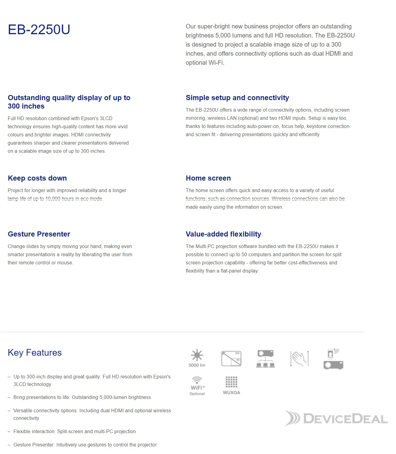 Epson EB-2250U WUXGA 3LCD Portable Corporate Multimedia Projector ...