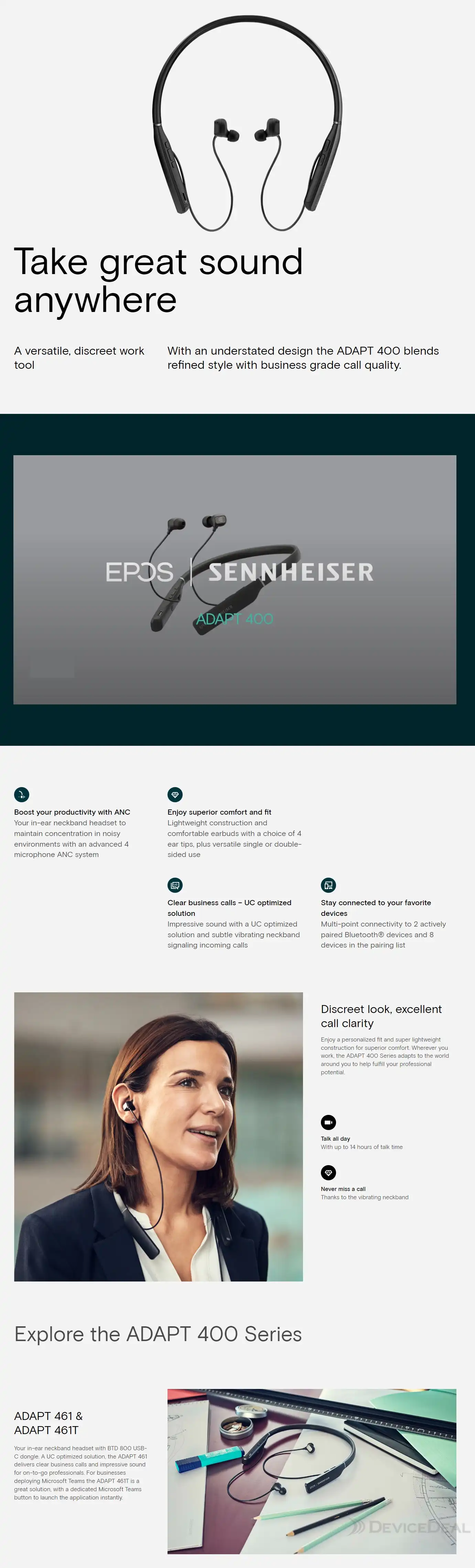 EPOS Sennheiser Enterprise ADAPT 460 Bluetooth Neckband Headset |DeviceDeal