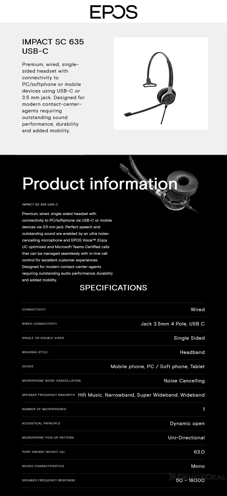 EPOS Sennheiser Enterprise ADAPT SC 635 Mono Headset (USB & 3.5mm) |DeviceDeal