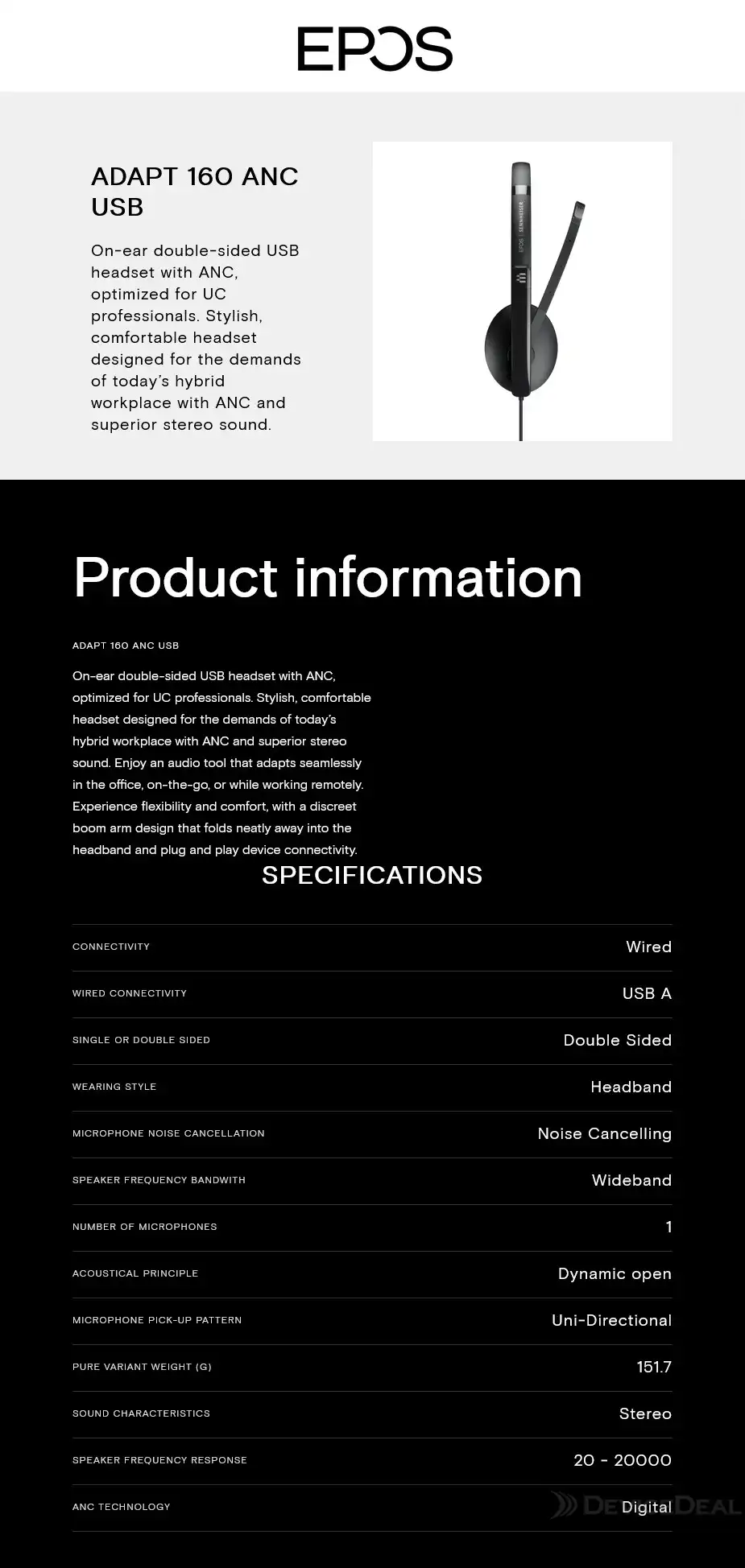 EPOS Sennheiser Enterprise ADAPT 160T Stereo USB-C Headset |DeviceDeal