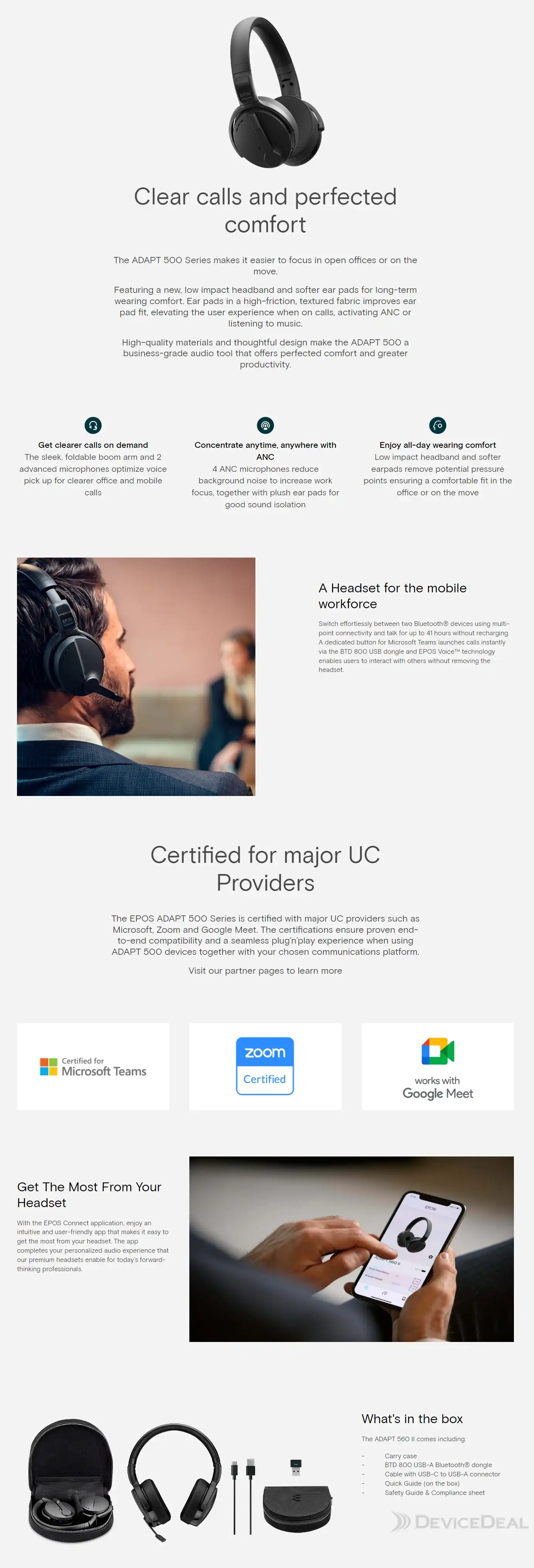 EPOS Sennheiser ADAPT 560 II ANC Bluetooth Headset With Boom Mic ...