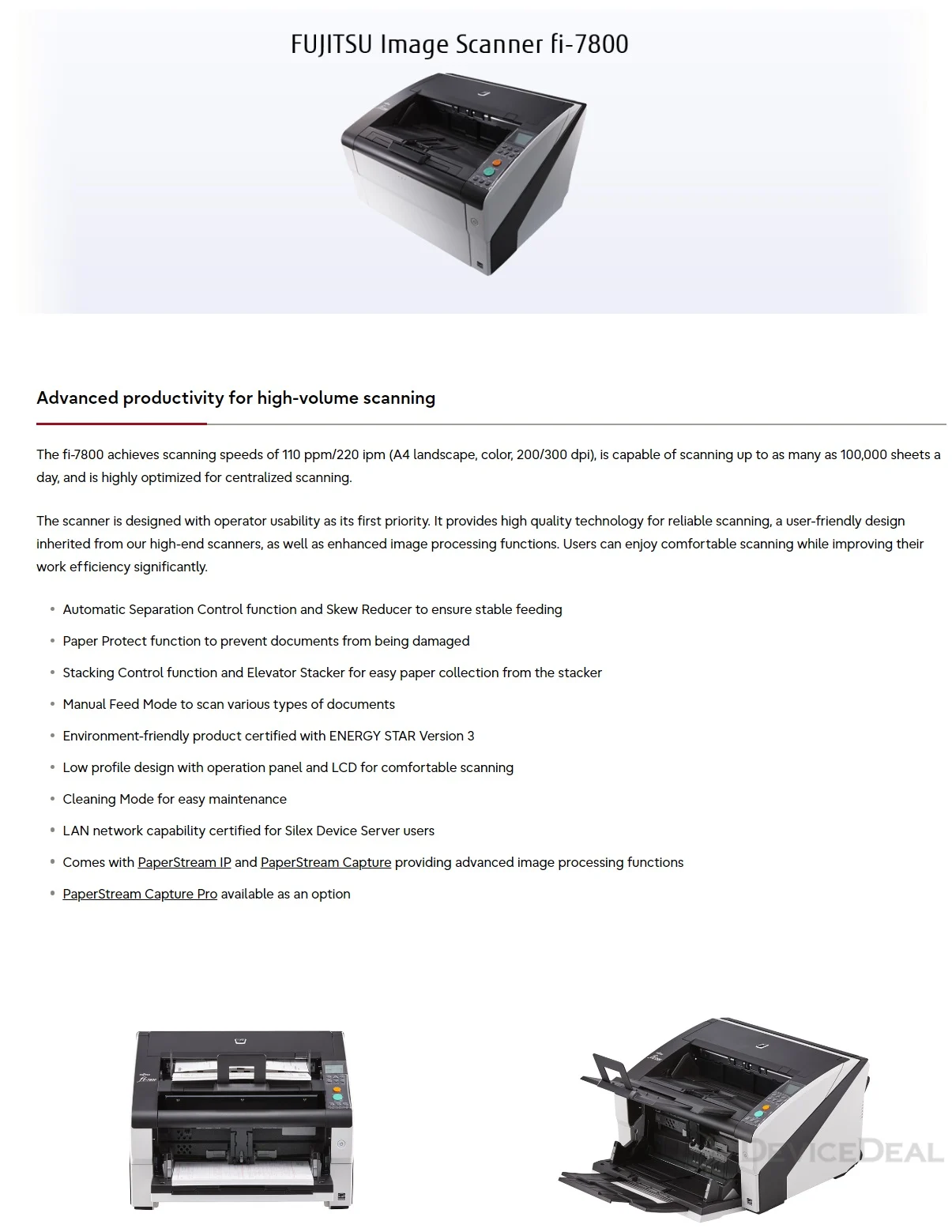 Fujitsu fi-7800 - document scanner - desktop - USB 2.0 - PA03800-B401 ...