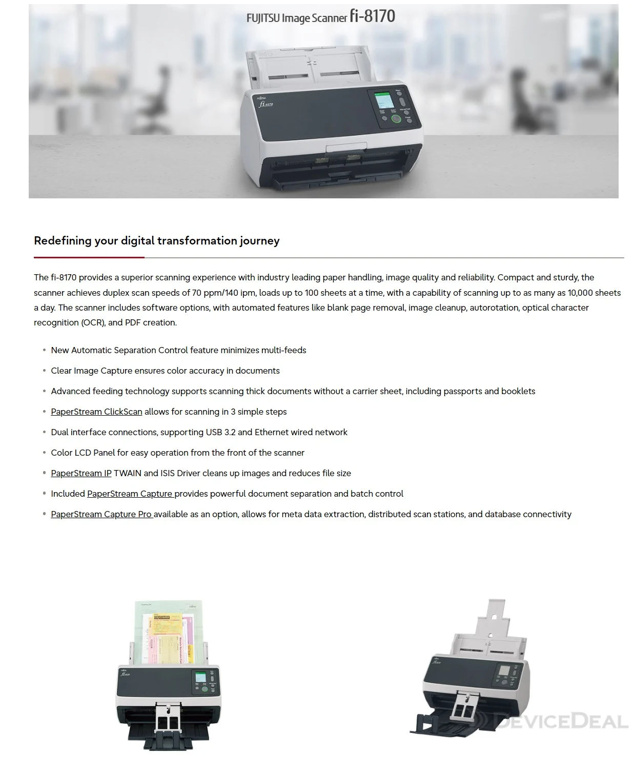 Fujitsu fi-8170 - document scanner - desktop - Gigabit LAN, USB 3.2 Gen ...