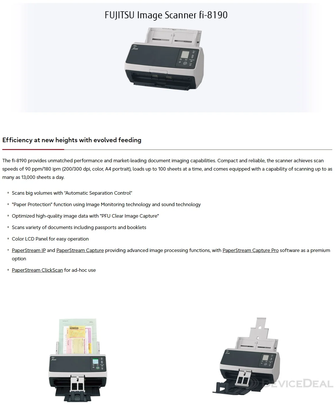Fujitsu fi-8190 - document scanner - desktop - Gigabit LAN, USB 3.2 Gen ...