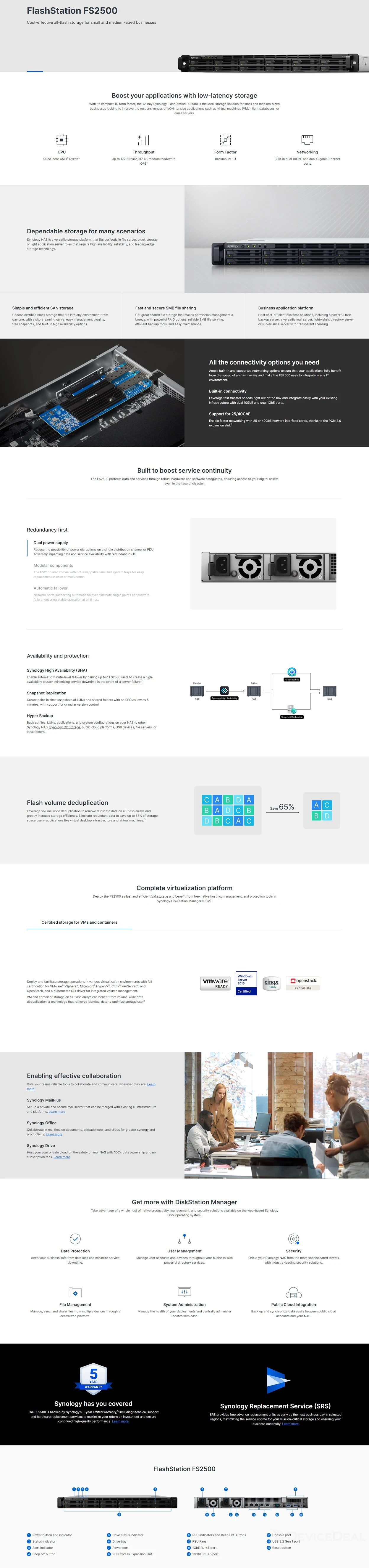 Synology FlashStation FS2500 - 1U Rackmount, 12- Bay x 2.5" SATA SSD ...