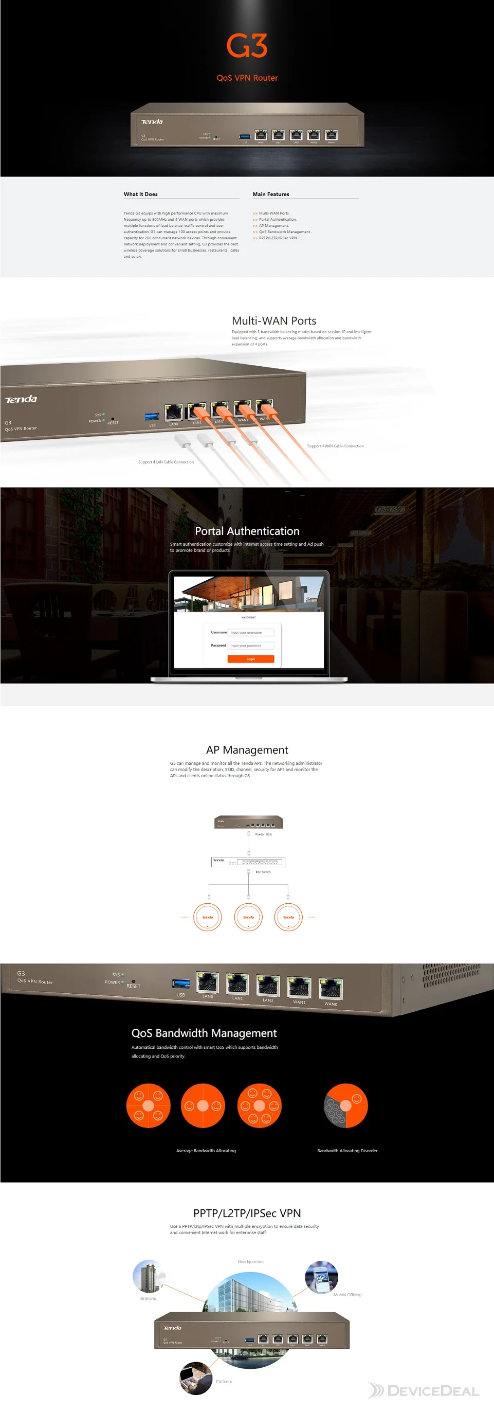 Tenda G3 QoS VPN Router/Gateway | DeviceDeal