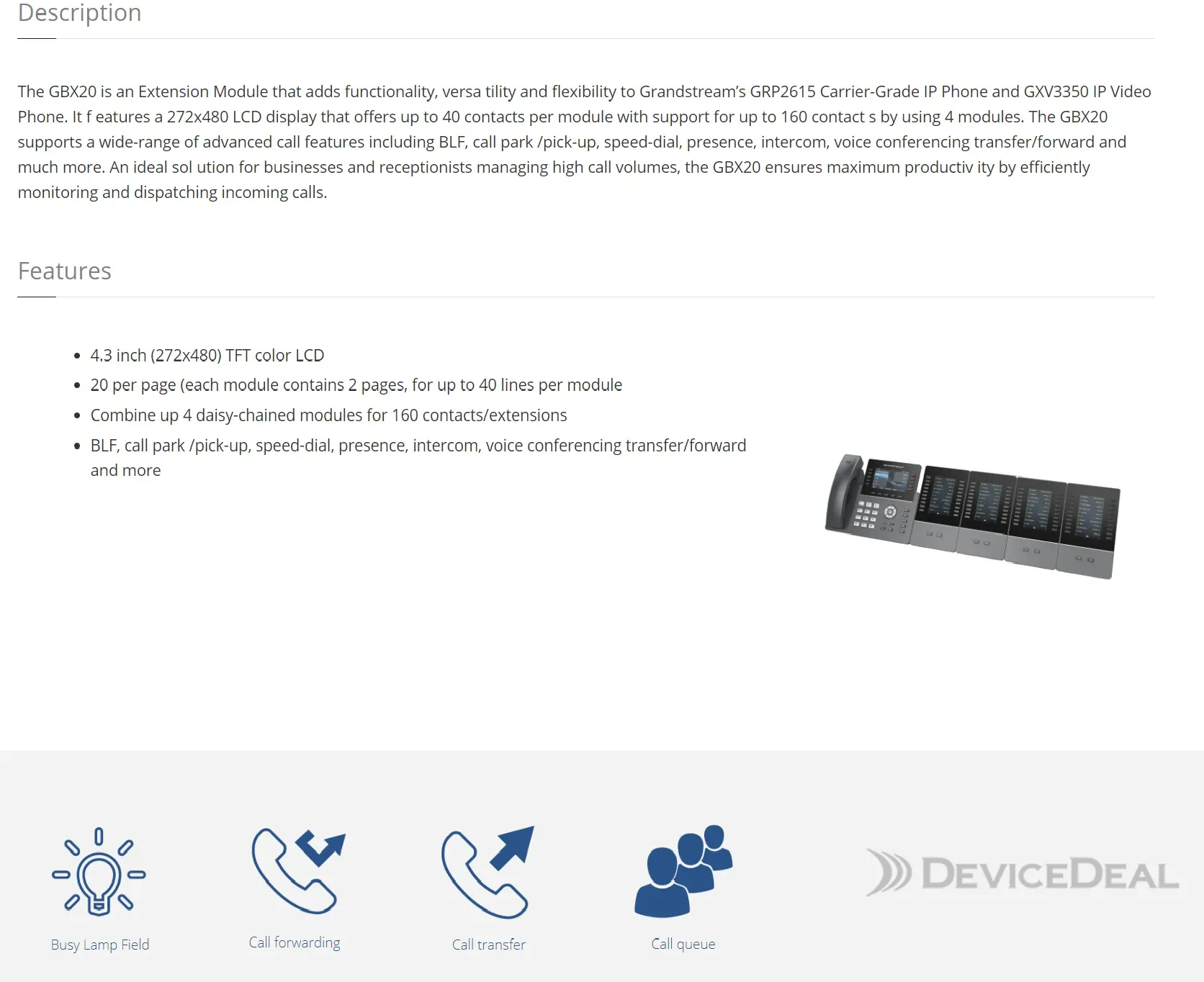 Grandstream LCD EXTENSION MODULE for GRP2615 and GXV3350 ONLY