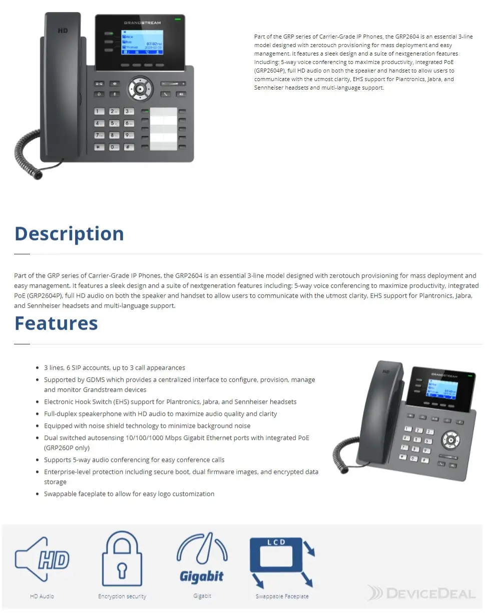 Grandstream GRP2604 3-Line Carrier Grade IP Phone | DeviceDeal