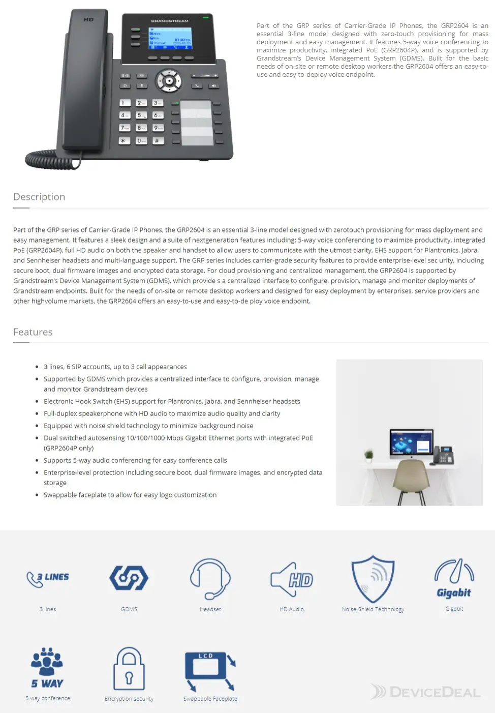 Grandstream GRP2604P 3-Line 6-SIP PoE Carrier Grade IP Phone | DeviceDeal