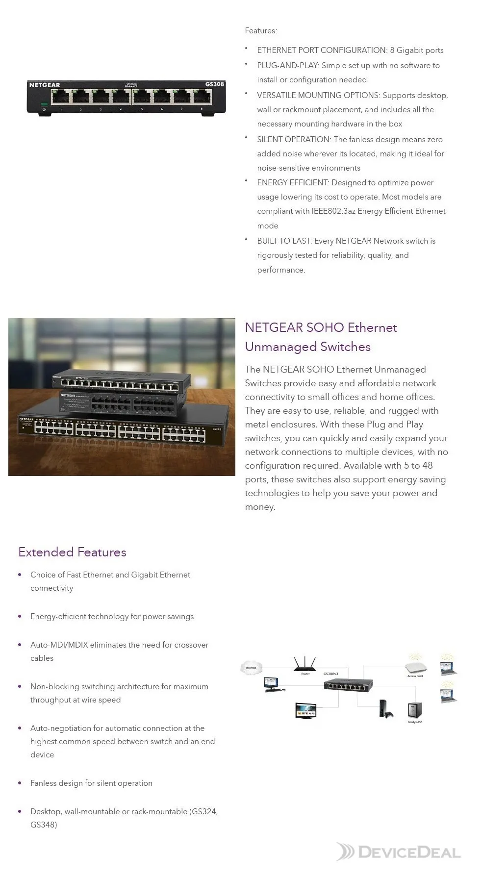 Netgear GS308v3 SOHO 8-Port Gigabit Unmanaged Switch |DeviceDeal